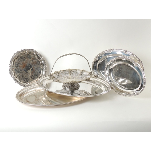 Two silver plated oval platters, 55.5cm; also two smaller silver plated ...
