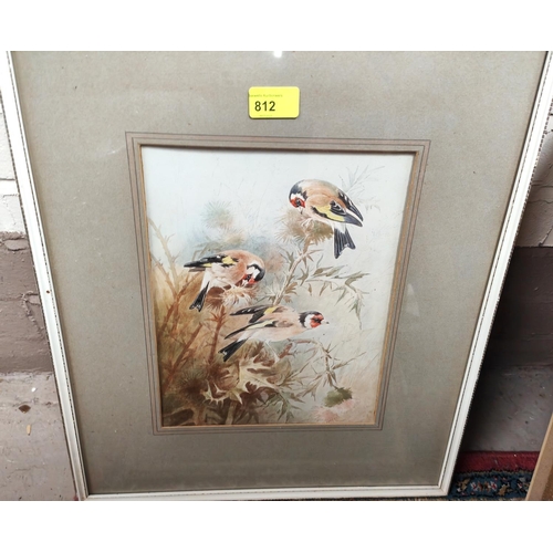Donald Birbeck: (Royal Worcester artist): watercolour three finches on ...