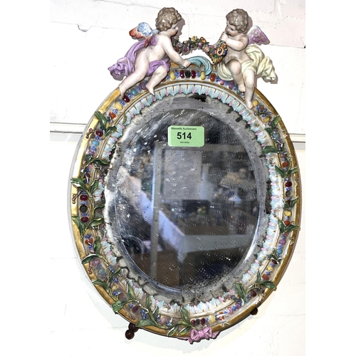 A late 19th /early 20th century Dresden style free standing oval mirror ...