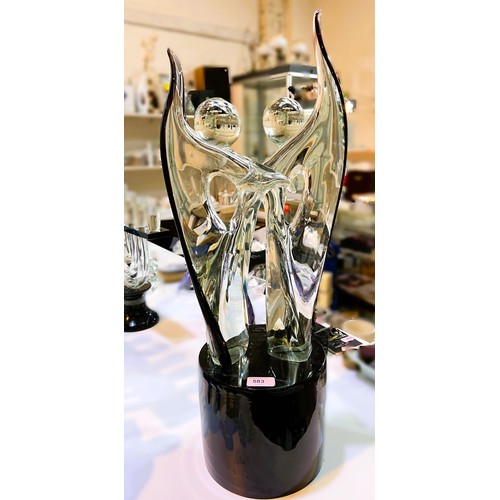 A large, heavy Murano glass sculpture, a pair of abstract clear glass ...