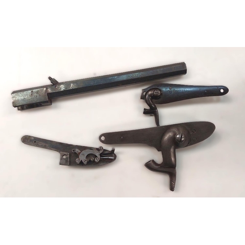 A 19th century hexagonal pistol barrel and 3 gun locks (a/f)