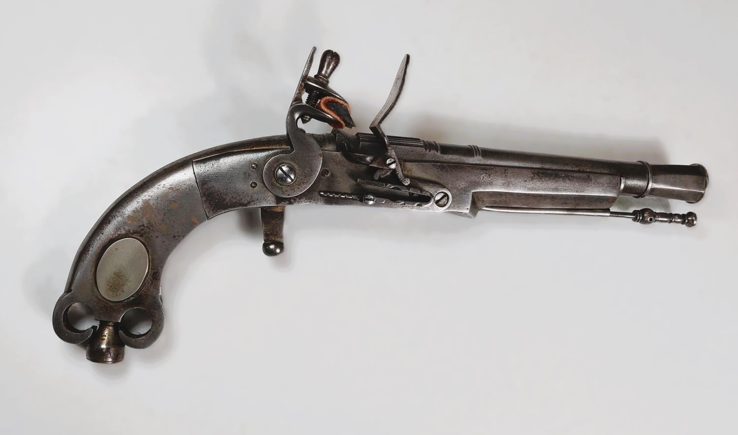 A Scottish highlands Murdoch style replica steel flintlock pistol, rams ...
