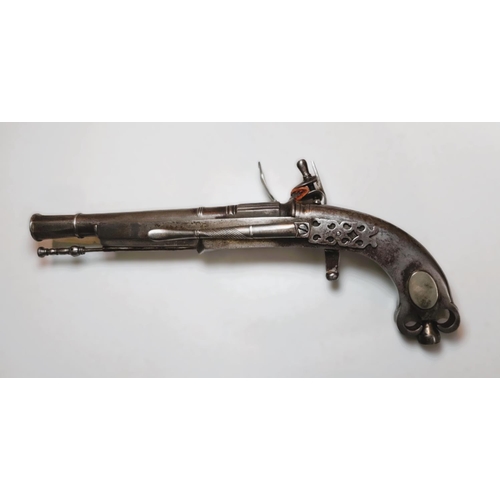 A Scottish highlands Murdoch style replica steel flintlock pistol, rams ...