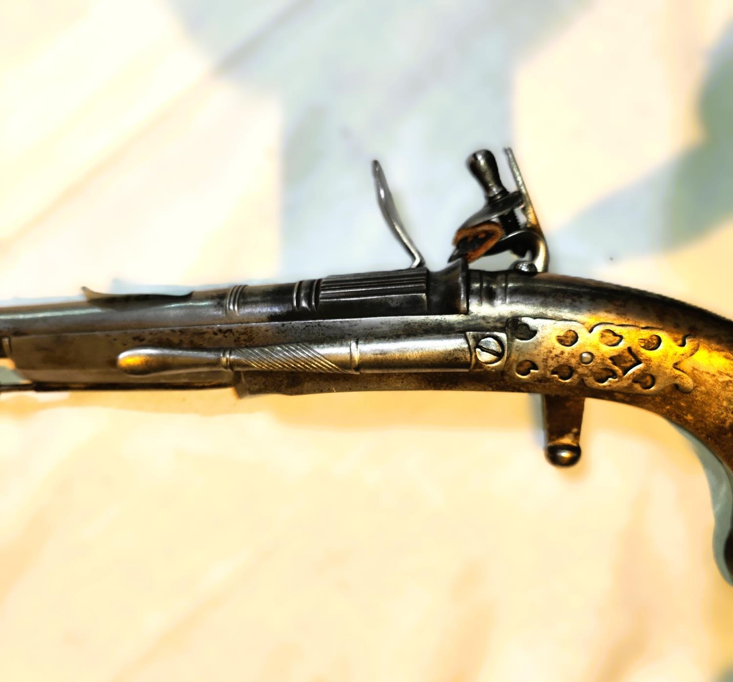 A Scottish highlands Murdoch style replica steel flintlock pistol, rams ...