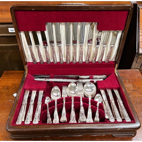 A mahogany cased silver plated Kings pattern canteen of cutlery six ...