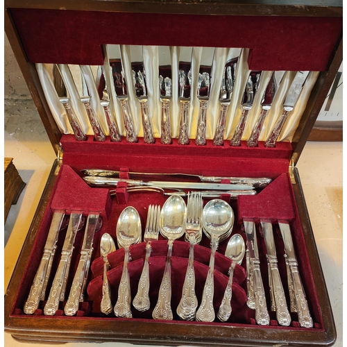 A mahogany cased silver plated Kings pattern canteen of cutlery six ...