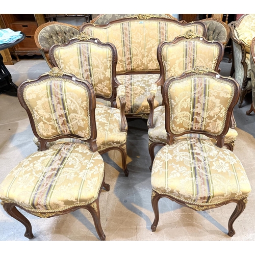 A Louis XV 5 piece drawing room suite with gilt acanthus show frames ...