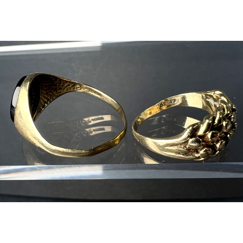 A 9ct hallmarked gold signet ring set black oval stone; a 9ct ...