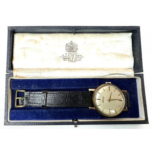 A vintage 9ct gold cased Asprey watch in case