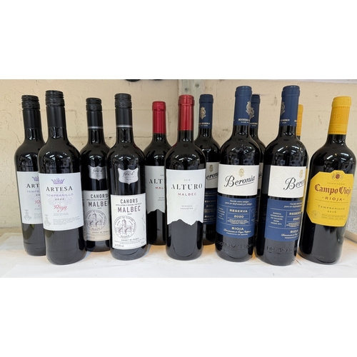 An assortment of red wines including Campoviejo Rioja (2016 and 2017 ...