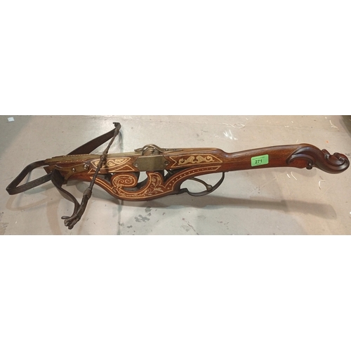 Vintage crossbow in mahogany and brass with hand painted and engraved ...