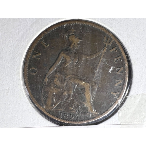 A Victorian "Bun penny" 1d coin; a 1d "old head" penny, dates 1863 & 1896