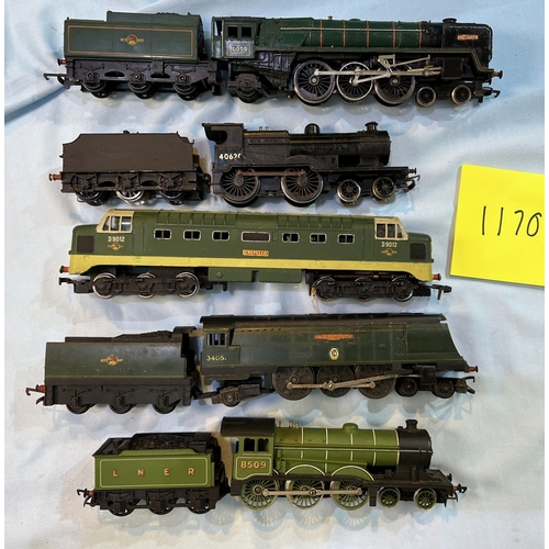 A vintage Tri-ang 00 gauge black loco with tender 4-4-0 (a.f.); a Tri ...