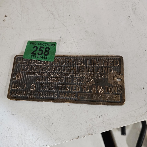 Brass Herbert Morris Naming Plate