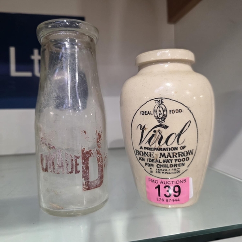 Vintage Stoneware Virol Jar & Old Milk Bottle