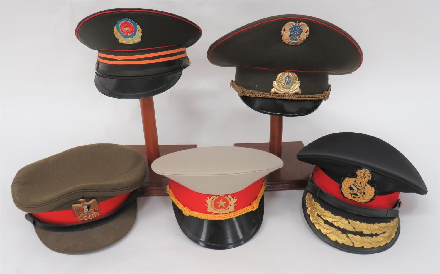 Five Various Foreign Military Caps including Indian General's example ...