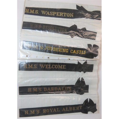 Royal Navy Cap Tallies all complete with end bow. Including HMS Apollo ...