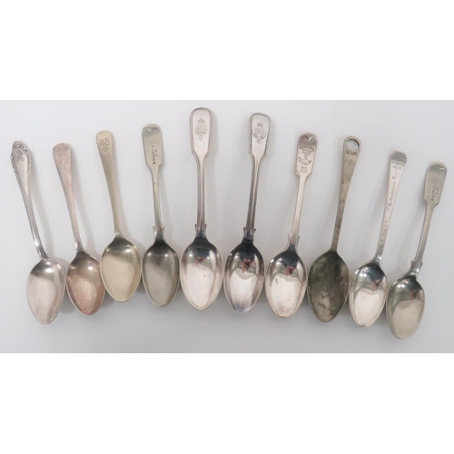 10 x Various Military Teaspoons including 2 x white metal, Vic crown ...
