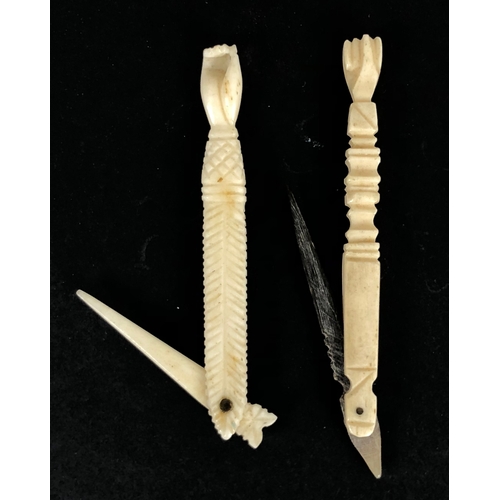 French 19th Century Prisioner of War Work Pair Bone Folding Toothpicks ...