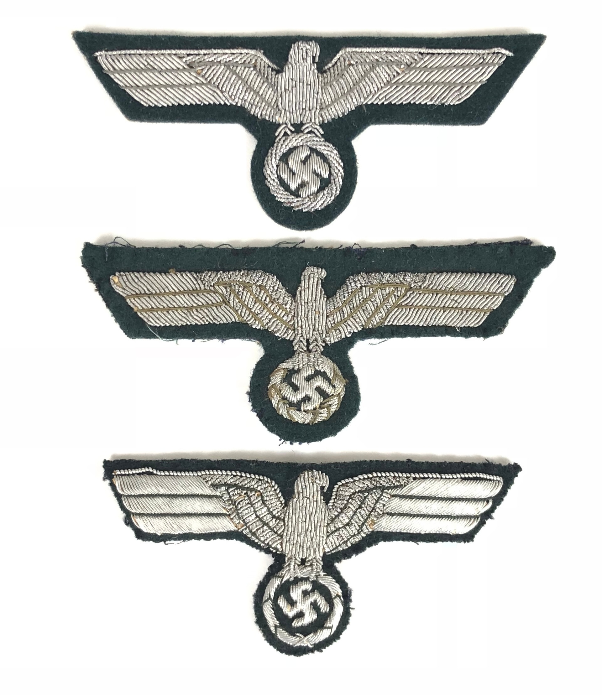 German Third Reich 3 Army Officer's wire breast eagles. 2 x silver wire ...