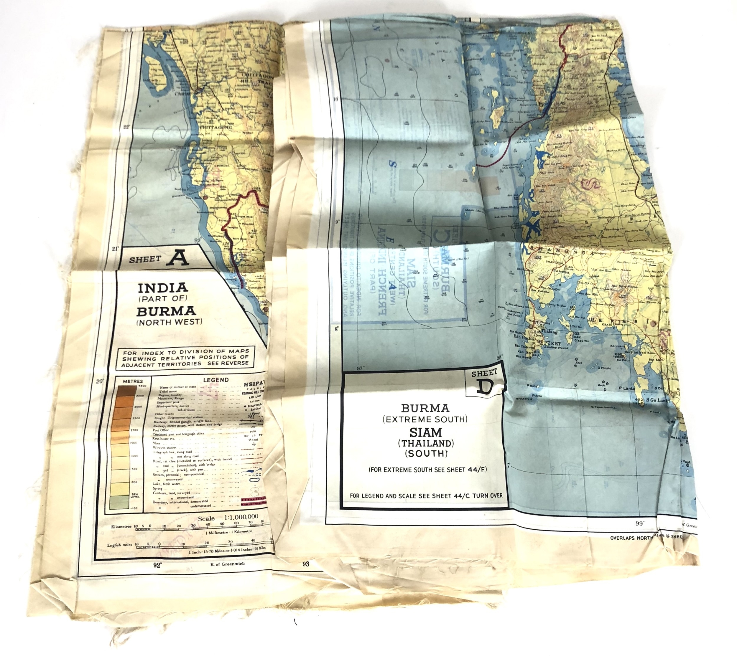 WW2 RAF Far East Silk Escape & Evaision Maps. Two examples, the first ...