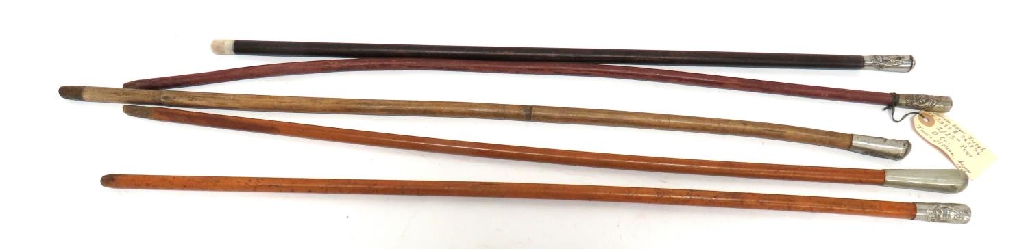 Five Various Infantry Swagger Sticks white metal thimble tops ...