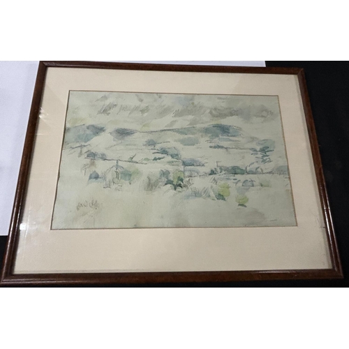 David Wild, watercolour of Pendle Hill, framed