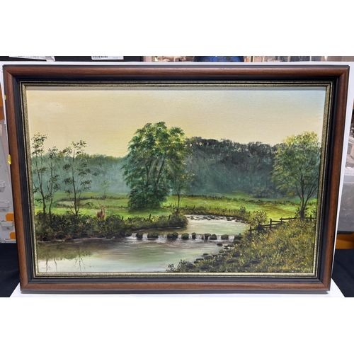 Edwin Monk 1993 oil on canvas Deer in a woodland scene