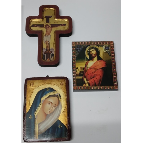 Collection of 20thC religious items to include 2 framed pictures of ...