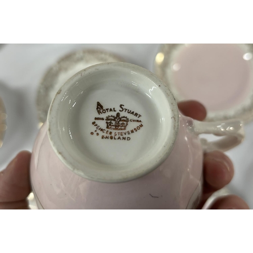 Royal Stuart Pink and White cups and saucers