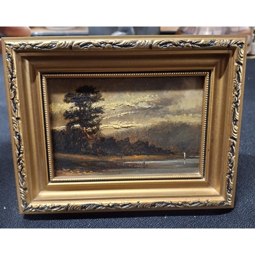 Very small, framed, late 19thC, Barbizon school style, unsigned oil on ...
