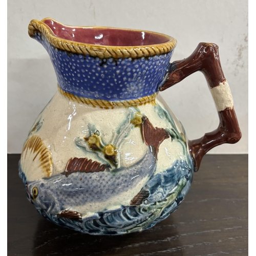 Antique majolica ceramic fish jug