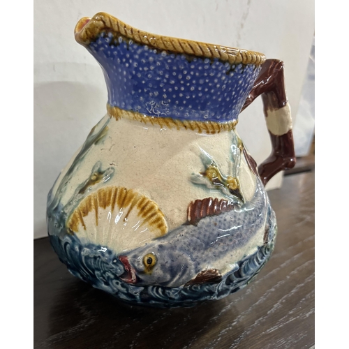 Antique majolica ceramic fish jug