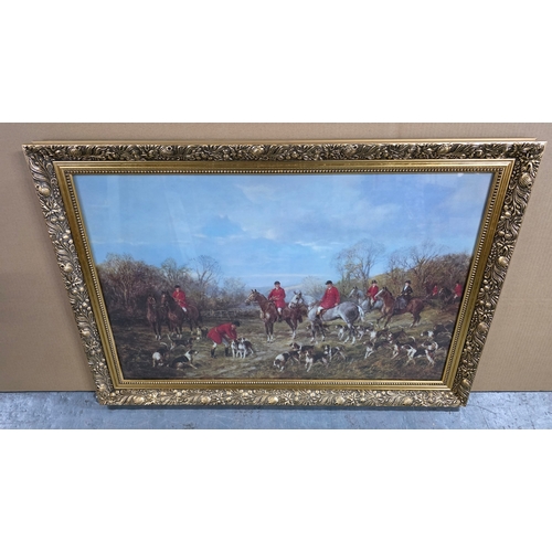 Large gilt framed hunting scene print