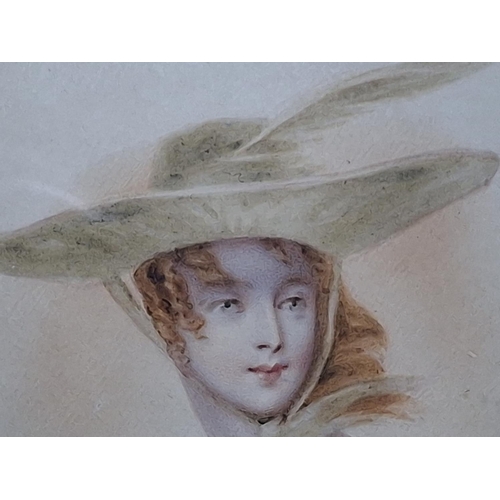 Benjamin Baldwin circa 1830 watercolour miniature of a young ladu in a ...