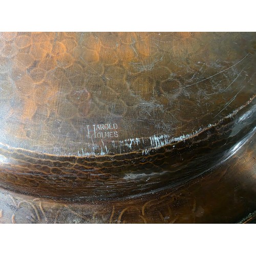 Beaten copper and silver arts and crafts circular tray by Harold Holmes ...