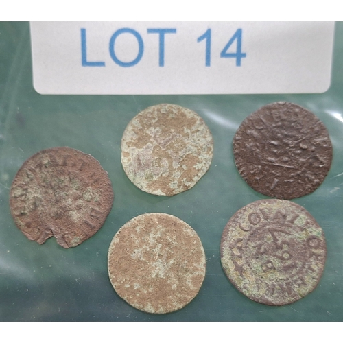 Believed to be four English medieval tavern tokens and one hammered ...