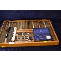 Set of optician's test lenses, test frame & accessories in oak tray ...