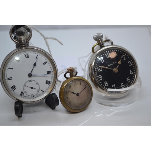 Three open faced pocket watches, including 925 silver cased with ...