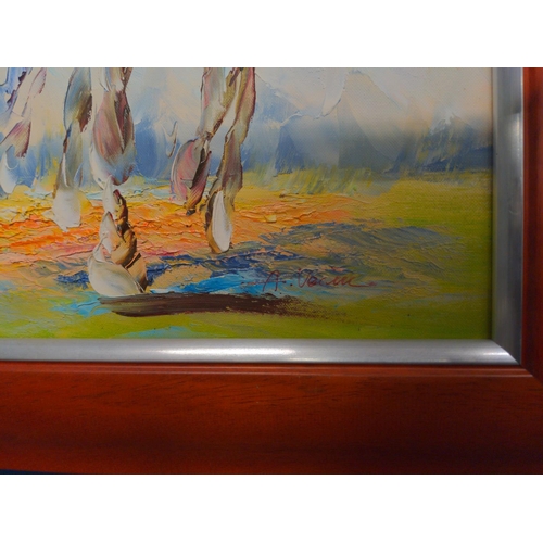 Anthony Vecchio, signed oil on canvas of racing horses, 75cm x 64cm