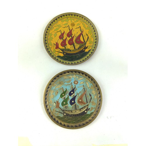 Two small decorative Greek cloisonné boat plates