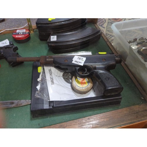 Edgar Brothers MOD.20 .177 cal. air pistol, pellets and target