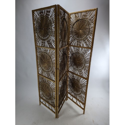 Woven rattan tri-fold screen, Ht. 182cm W50cm (each panel)