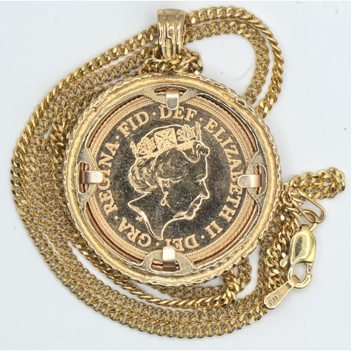 Elizabeth II 2016 full sovereign in a 9ct gold mount with a 9ct gold ...