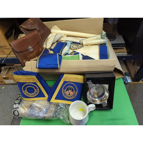 Box of various Masonic memorabilia and collectables inc. ceremonial ...