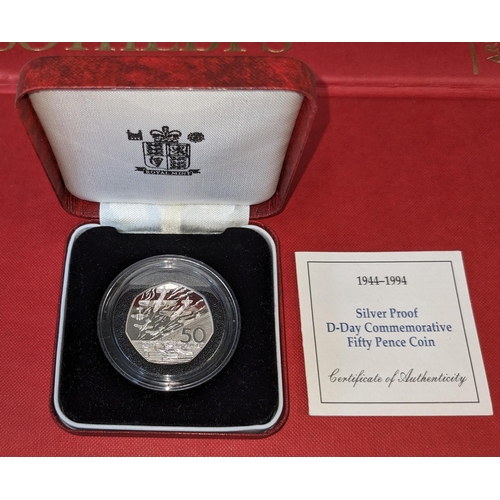 UK Coins; 1994 50p D-Day silver proof in original box.