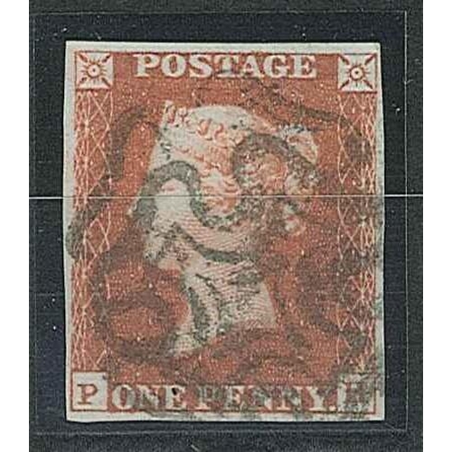 UK; 1841 Penny Red Imperf. PH from black plate 5 fine used with two ...