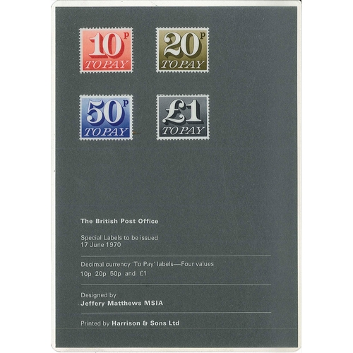 UK Publicity Cards; 1970 To Pay 10p, 20p, 50p, £1 sealed in plastic ...