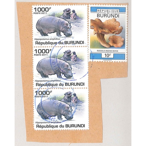 Burundi; 2011 1,000f Hippopotamus vertical 3-strip (one blunt corner ...