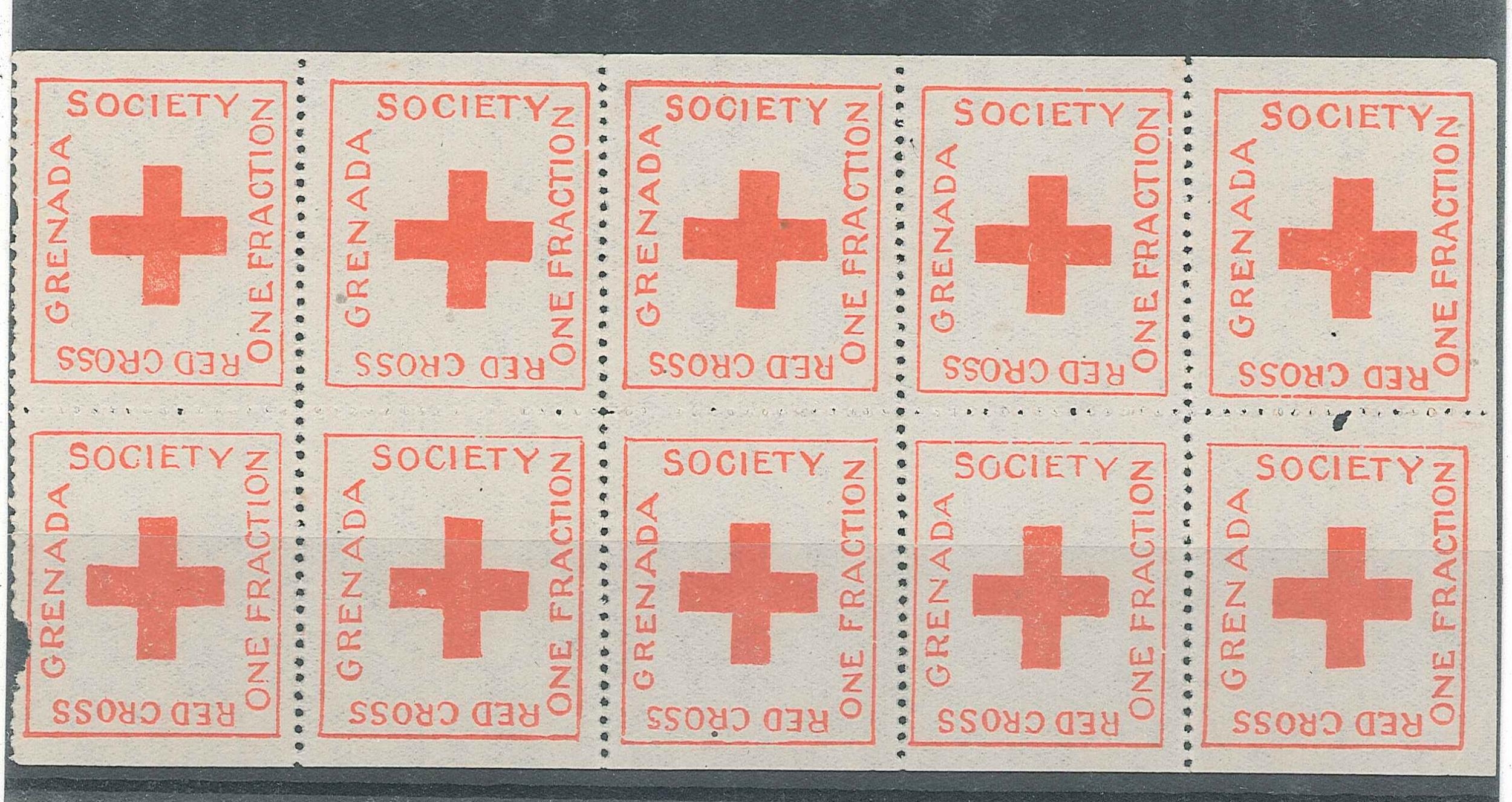 Grenada; 1914 semi-postal Red Cross farthing label in unused complete ...